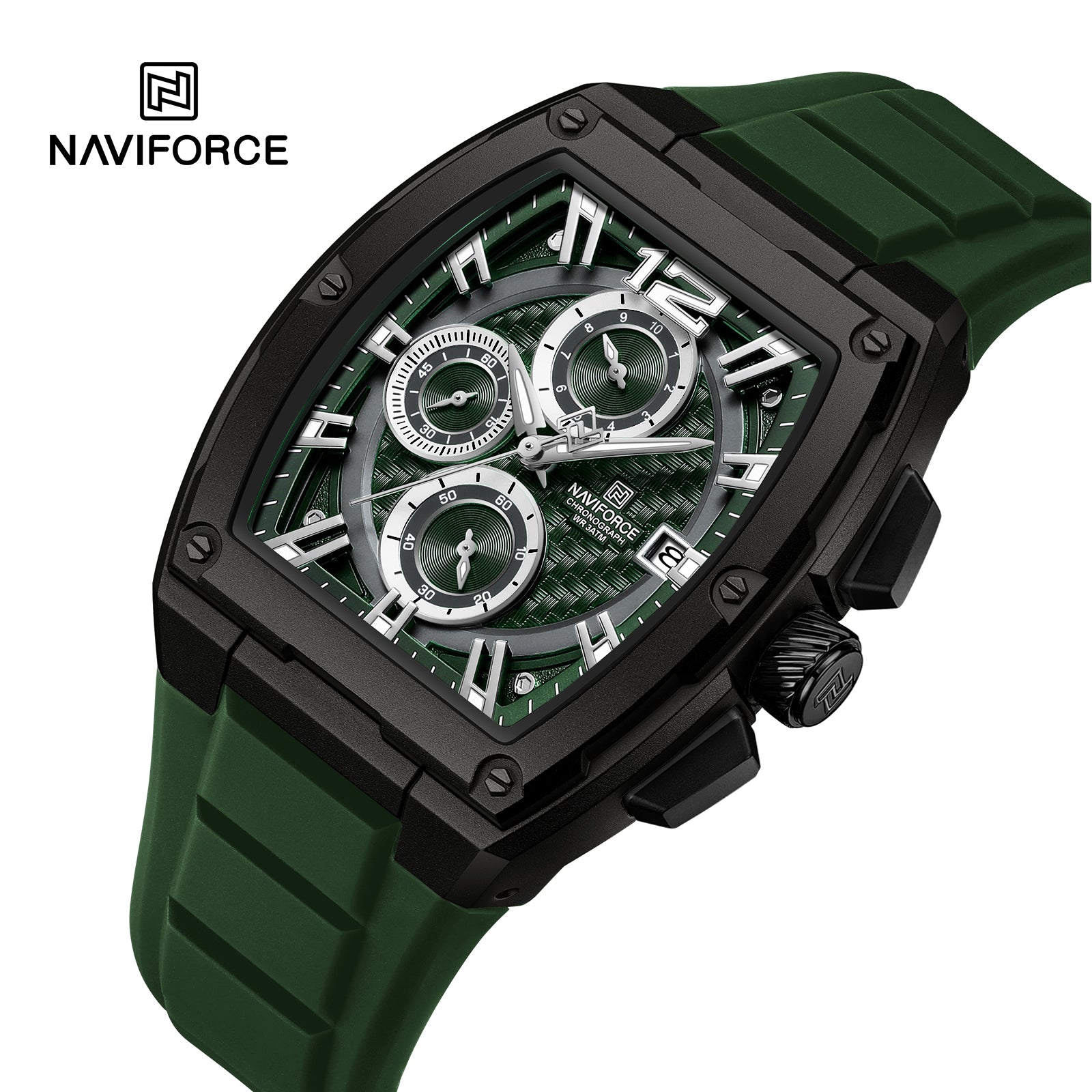 NAVIFORCE NF8050 B GN/GN Barrel-Shaped Case Waterproof Luminous Quartz – Bahgat store
